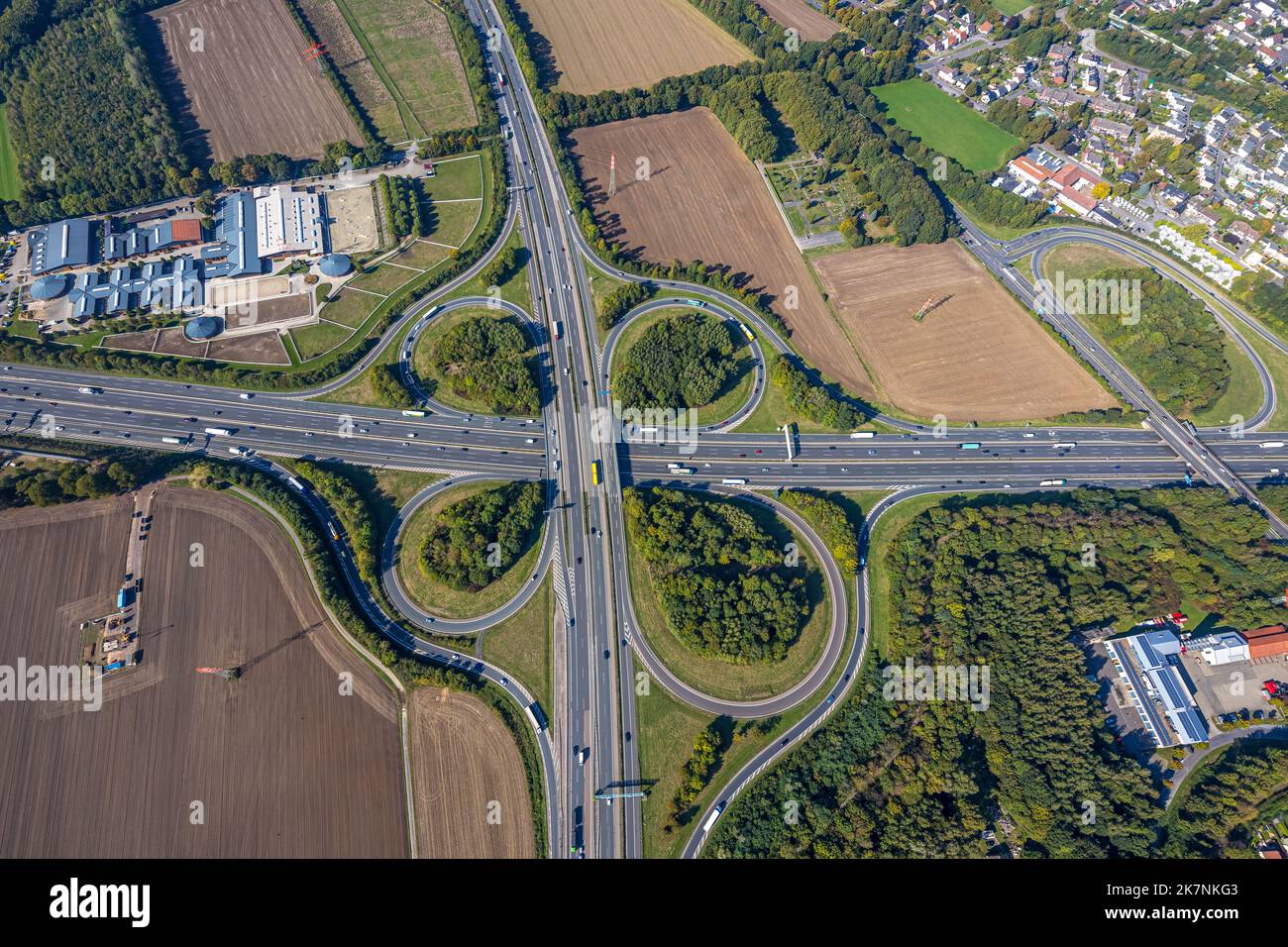 Aerial view, freeway junction Dortmund/Unna, freeway A1, freeway A44 ...