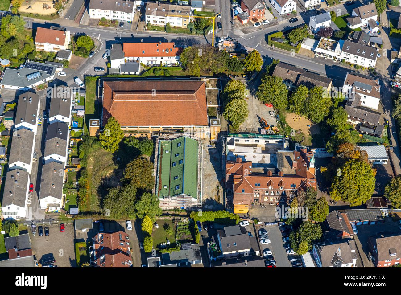 Aerial view, Schillerschule elementary school, gymnasium, construction ...