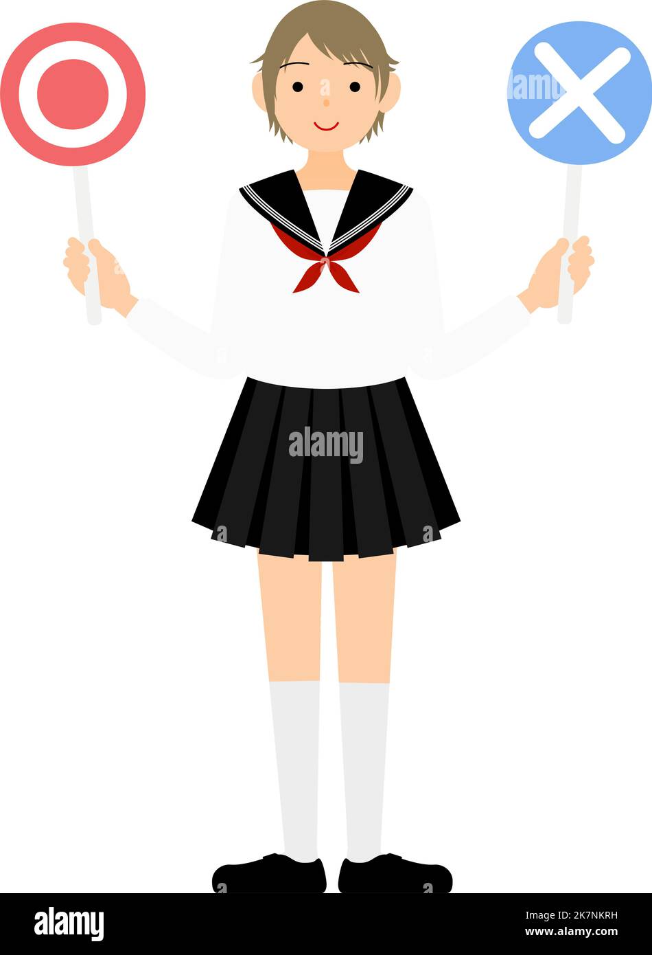 Girl wearing white school sailor uniform, Have a marbled stick for ...