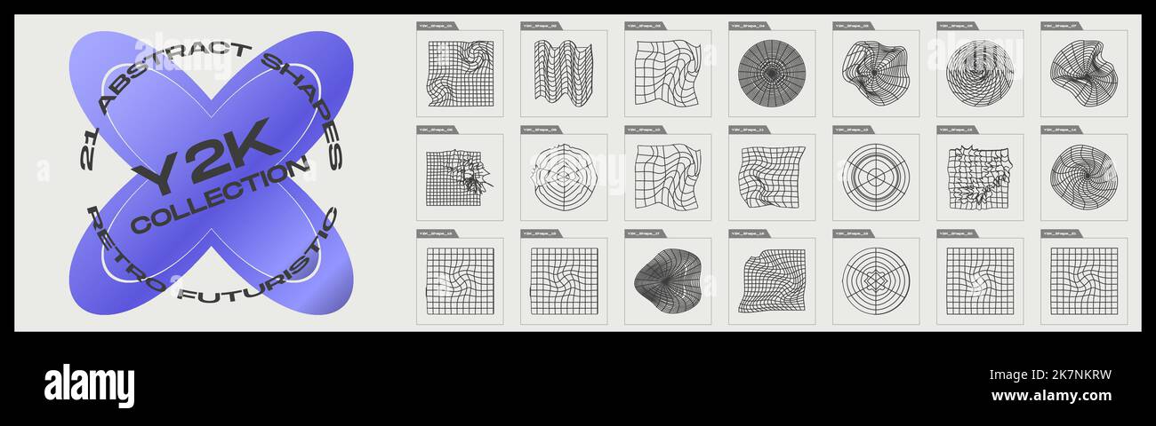 Retrofuturistic y2k geometry design elements collection. Collection of ...