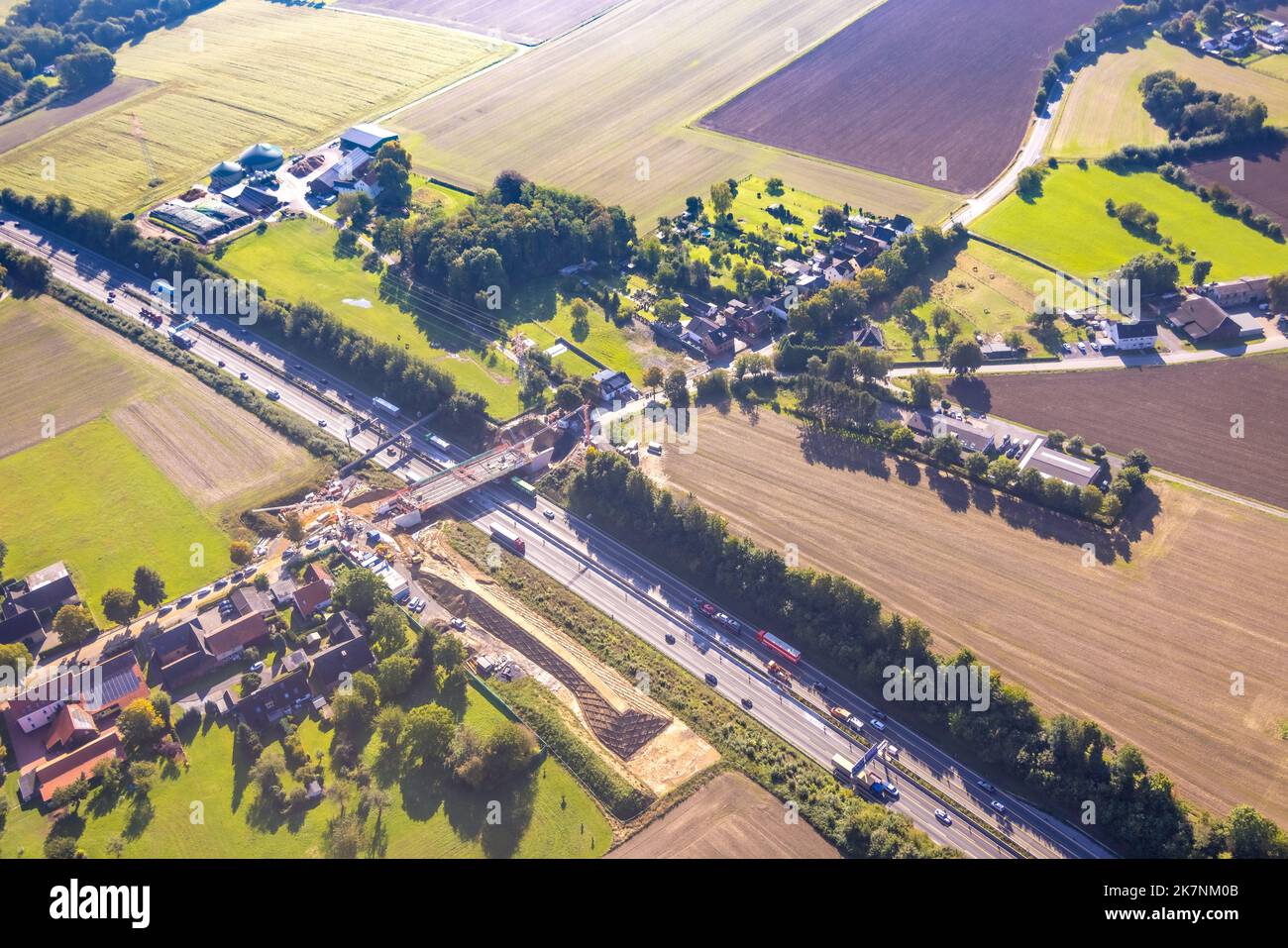 Aerial view, construction site with new bridge Hertinger Straße over ...