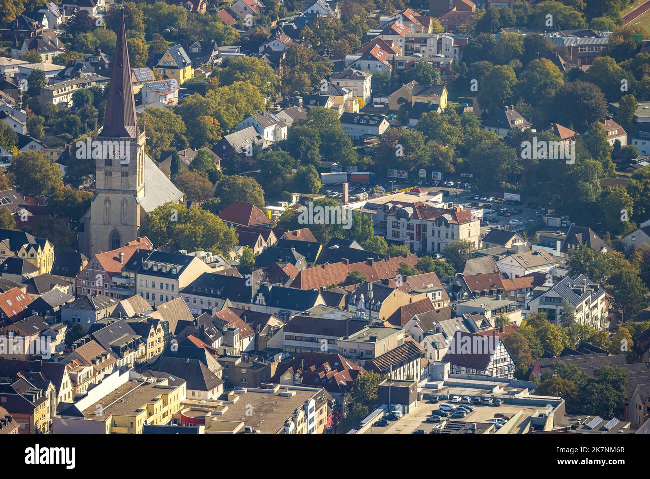 Aerial view, city church in the old town, Unna, Ruhr area, North Rhine ...