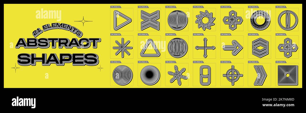 Retrofuturistic y2k geometry design elements collection. Big collection of abstract graphic ...