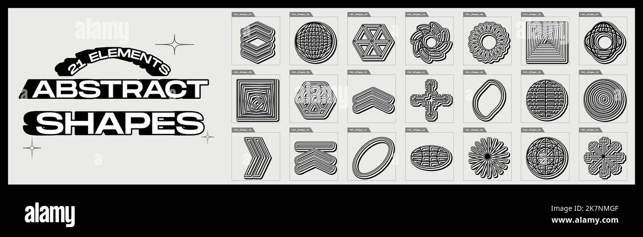 Retro futuristic elements for design. Collection of abstract graphic geometric symbols. Objects ...