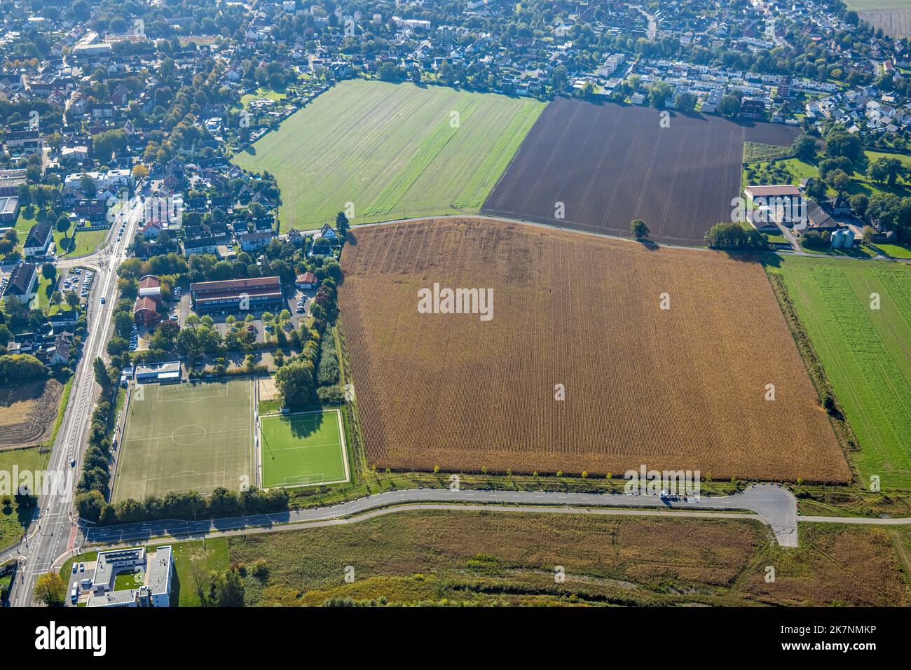 Aerial view, meadows and fields Kamener Straße, between Hallohweg and ...