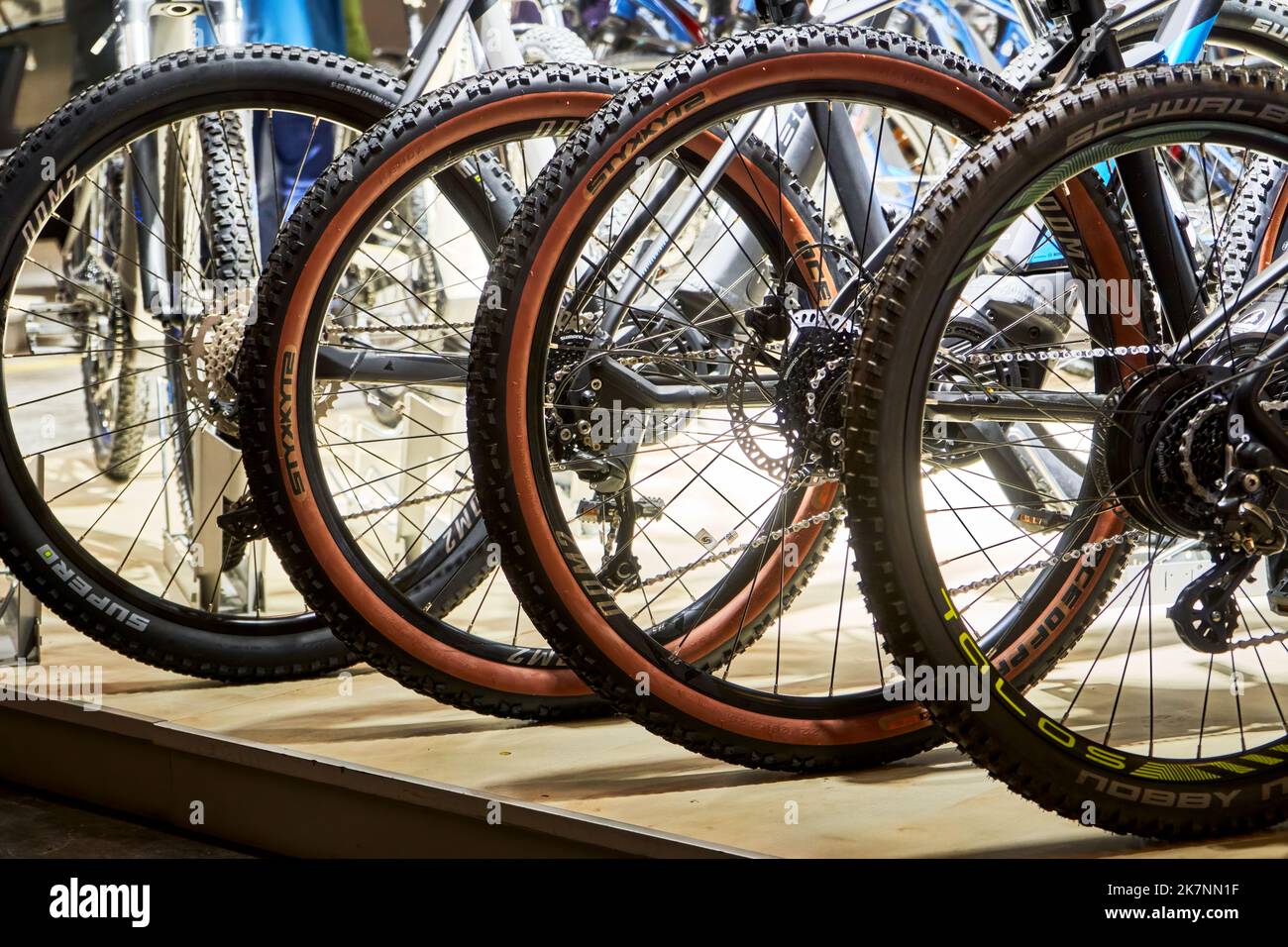 Hannover, Germany, September 17, 2022: Rear wheels of bicycles with ...