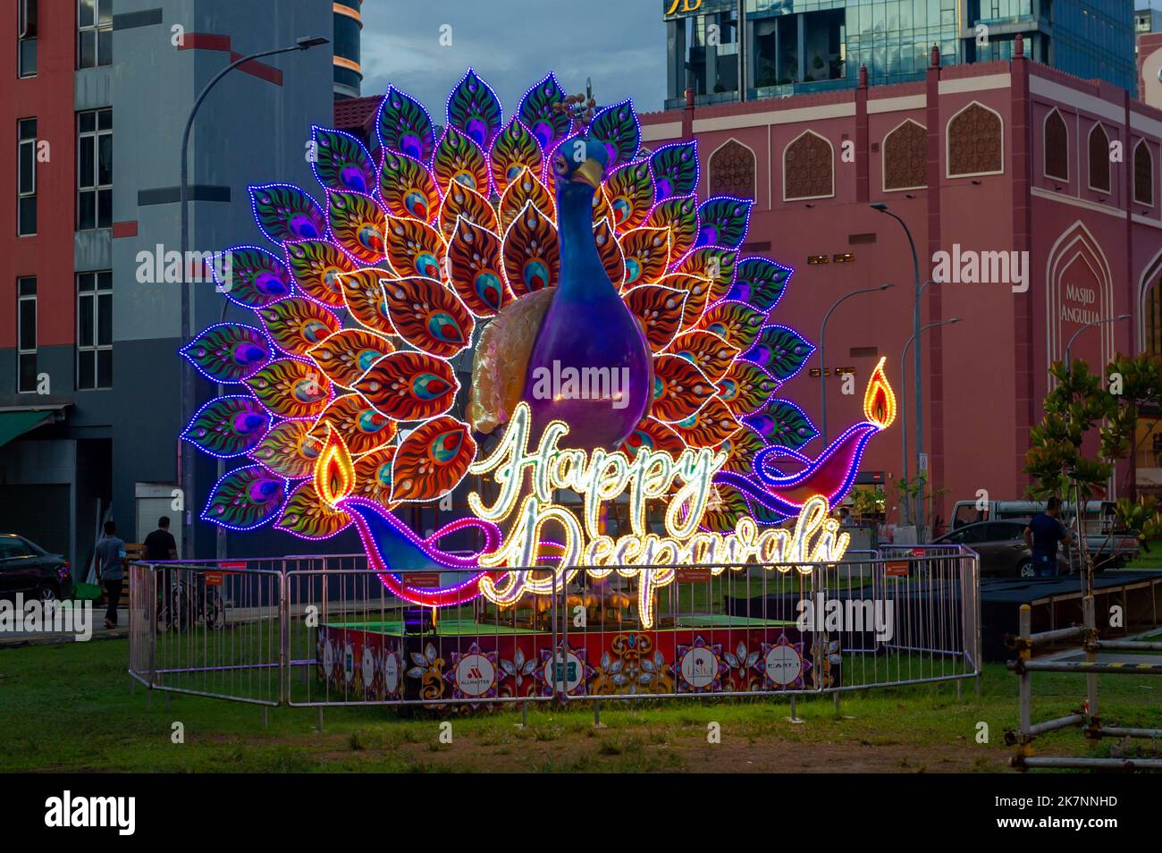 Serangoon Road, Little India, Singapore, at night time with illuminated ...