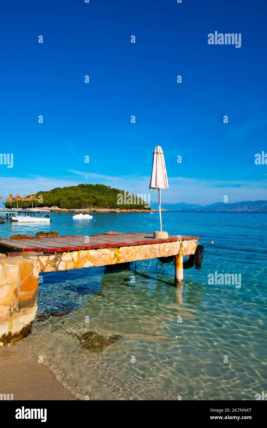 White sand beaches and blue water in Ksamil in Albania Stock Photo - Alamy