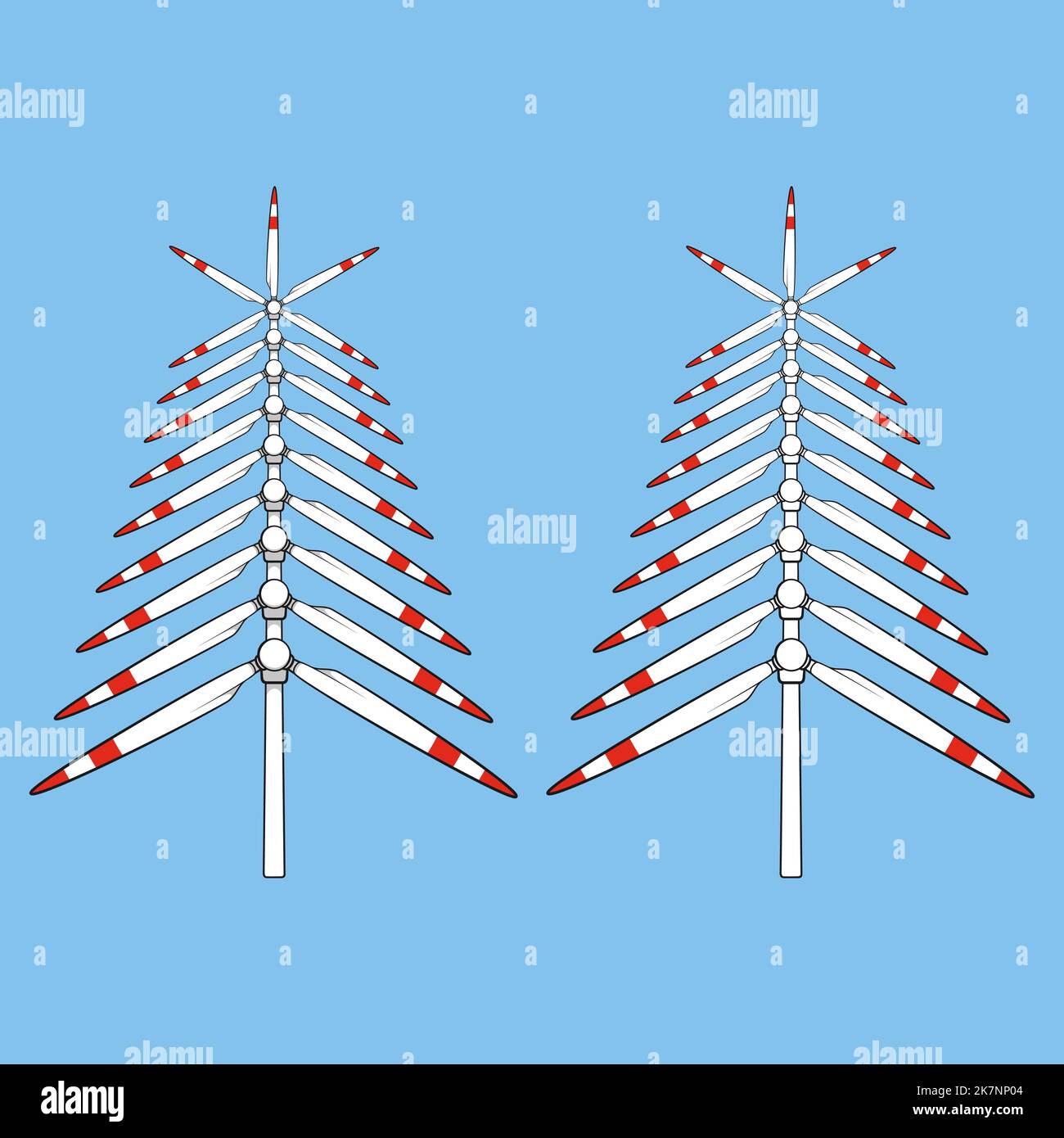 Set of color illustrations with Christmas tree made of propellers ... Set of color illustrations with Christmas tree made of propellers ...