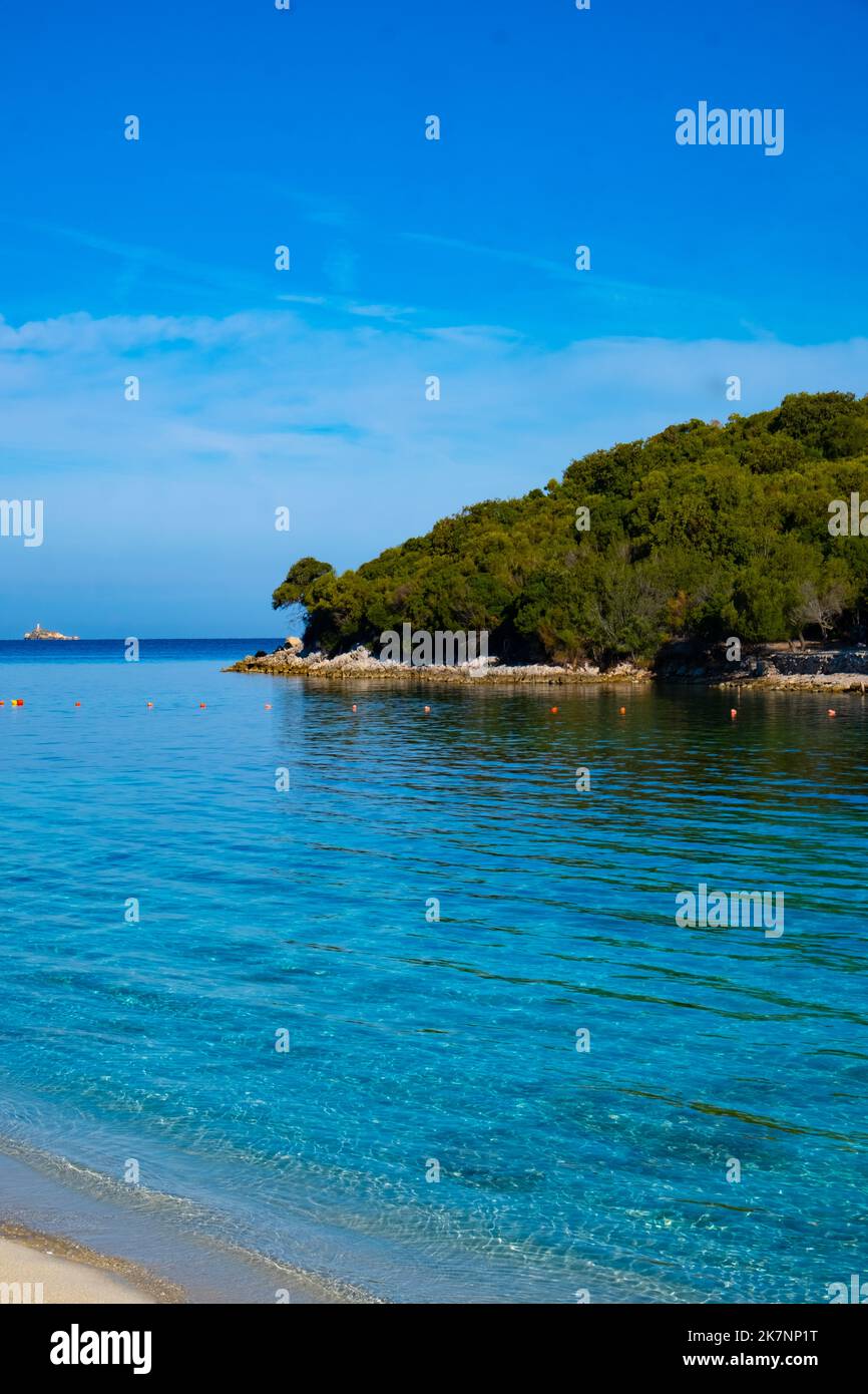 White sand beaches and blue water in Ksamil in Albania Stock Photo - Alamy