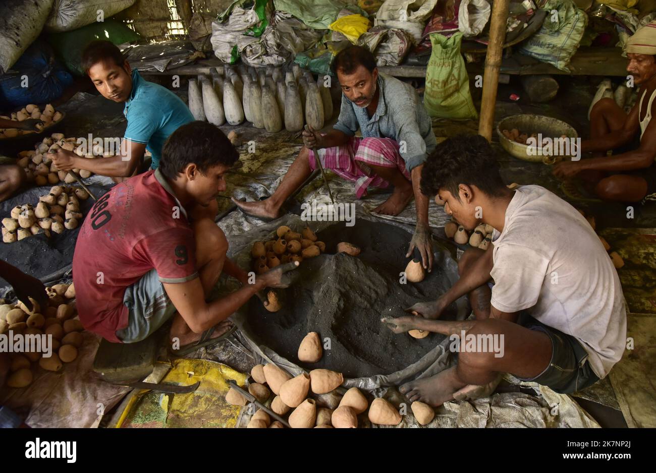 Guwahati, Guwahati, India. 17th Oct, 2022. Worker preparing fire ...