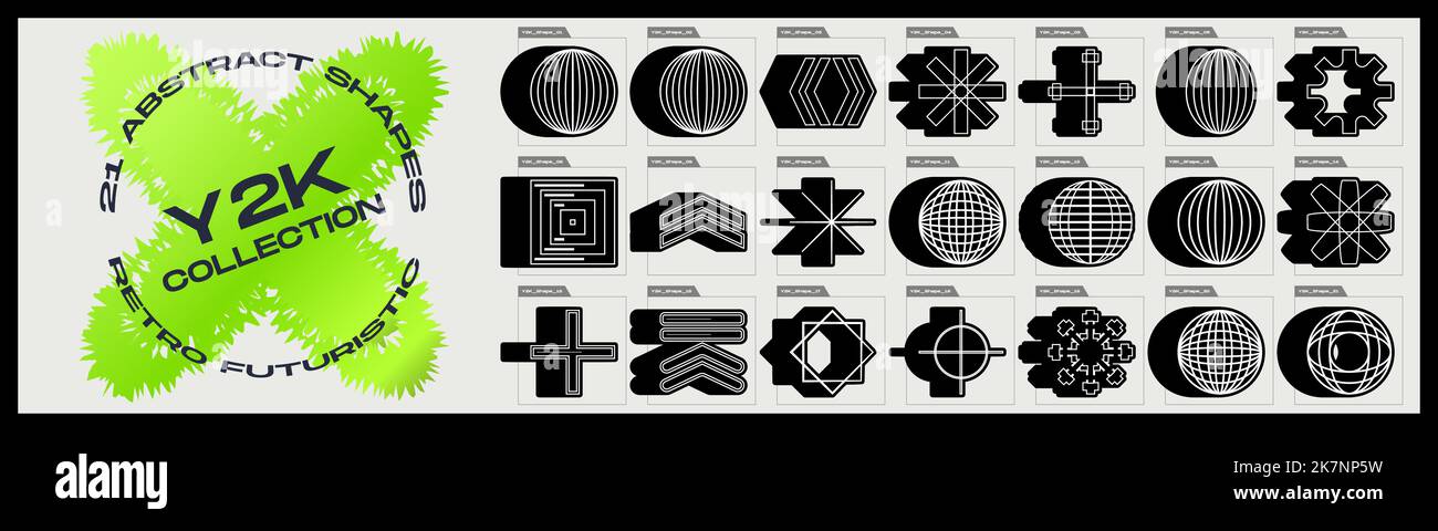 Retrofuturistic y2k geometry design elements collection. Trendy geometric design elements ...