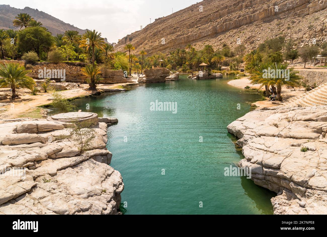 View of the Wadi Bani Khalid oasis in the desert in Sultanate of Oman ...