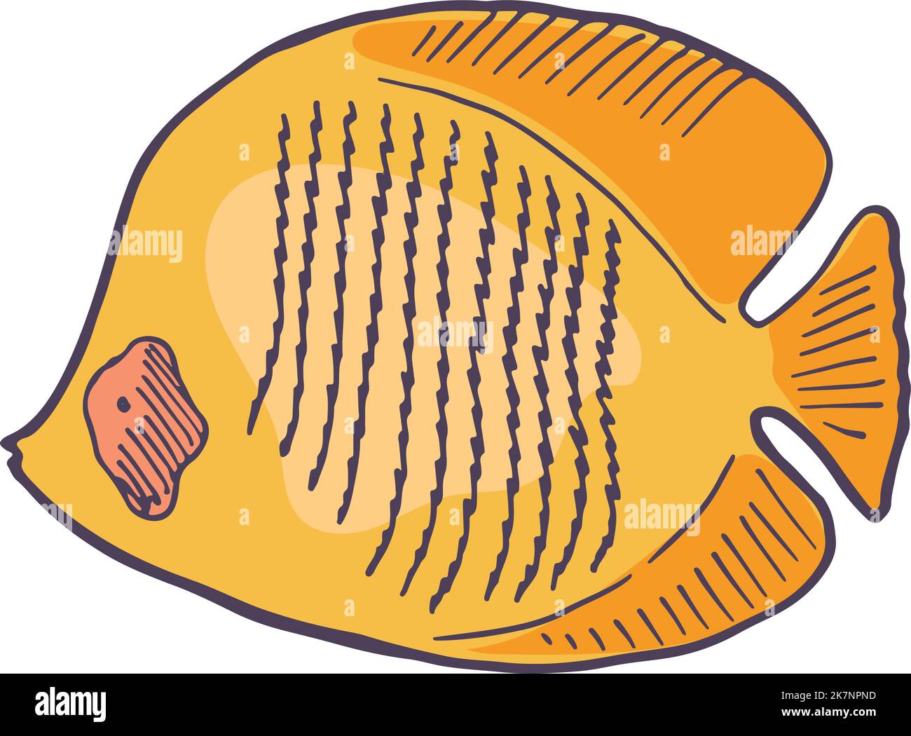 Yellow tropical fish color sketch. Marine doodle drawing Stock Vector ...