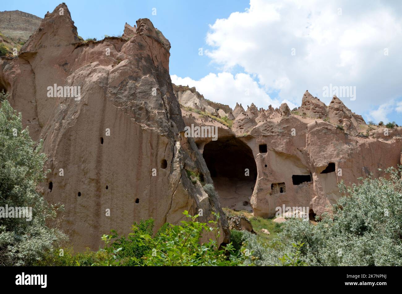 bizarre rock formation with plants and meadows in "Zelve open air ...