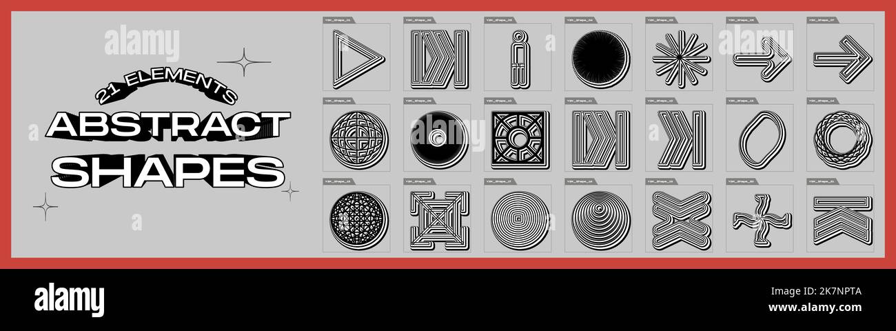 Retrofuturistic y2k geometry design elements collection. Minimalist geometric elements. Simple ...