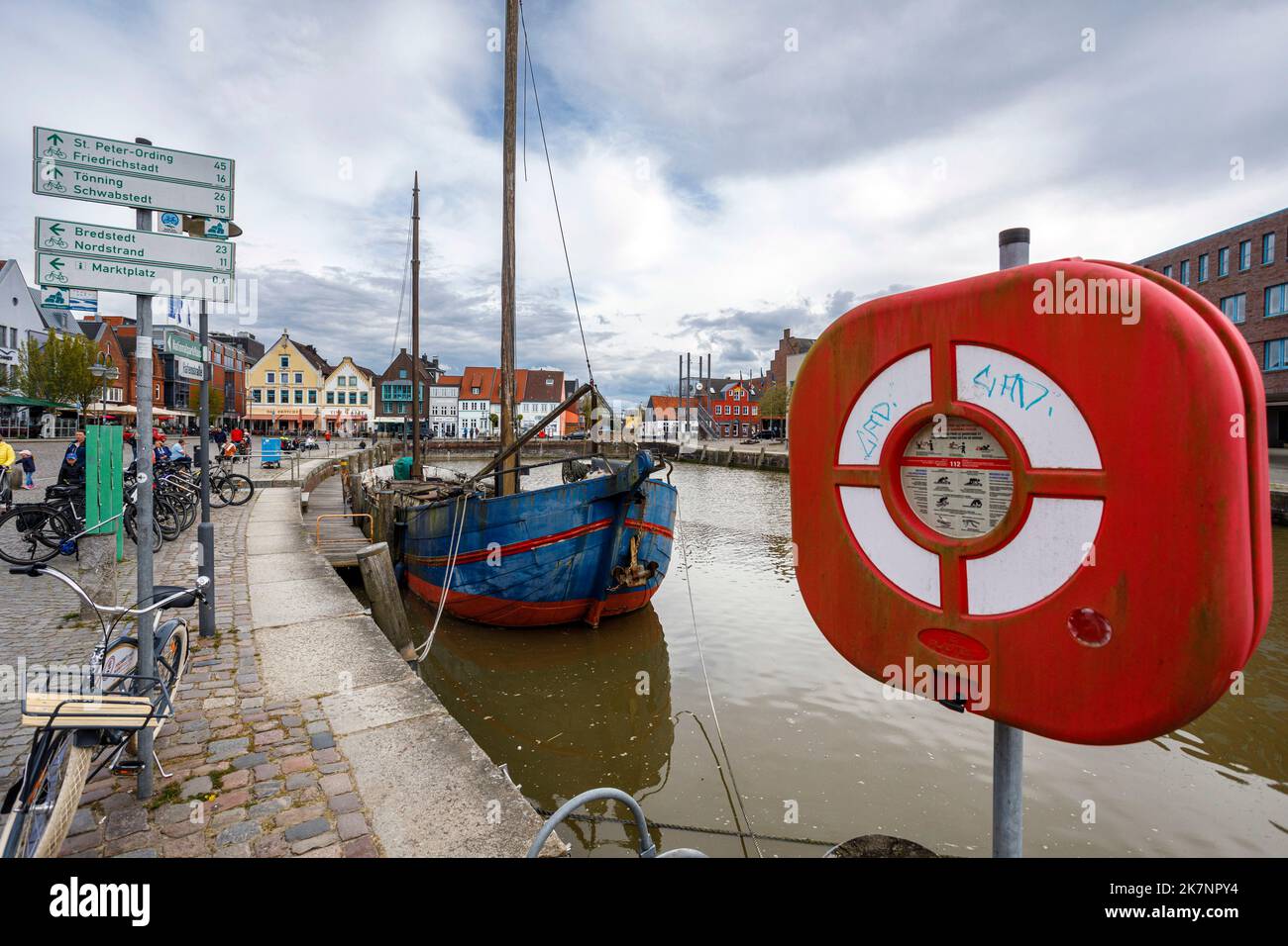 Old working ship in the inland port of Husum Stock Photo - Alamy