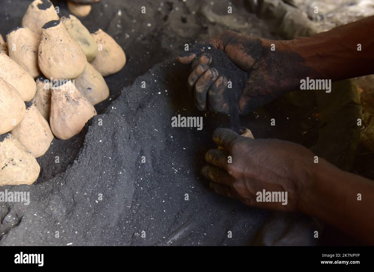 Guwahati, Guwahati, India. 17th Oct, 2022. Worker preparing fire ...
