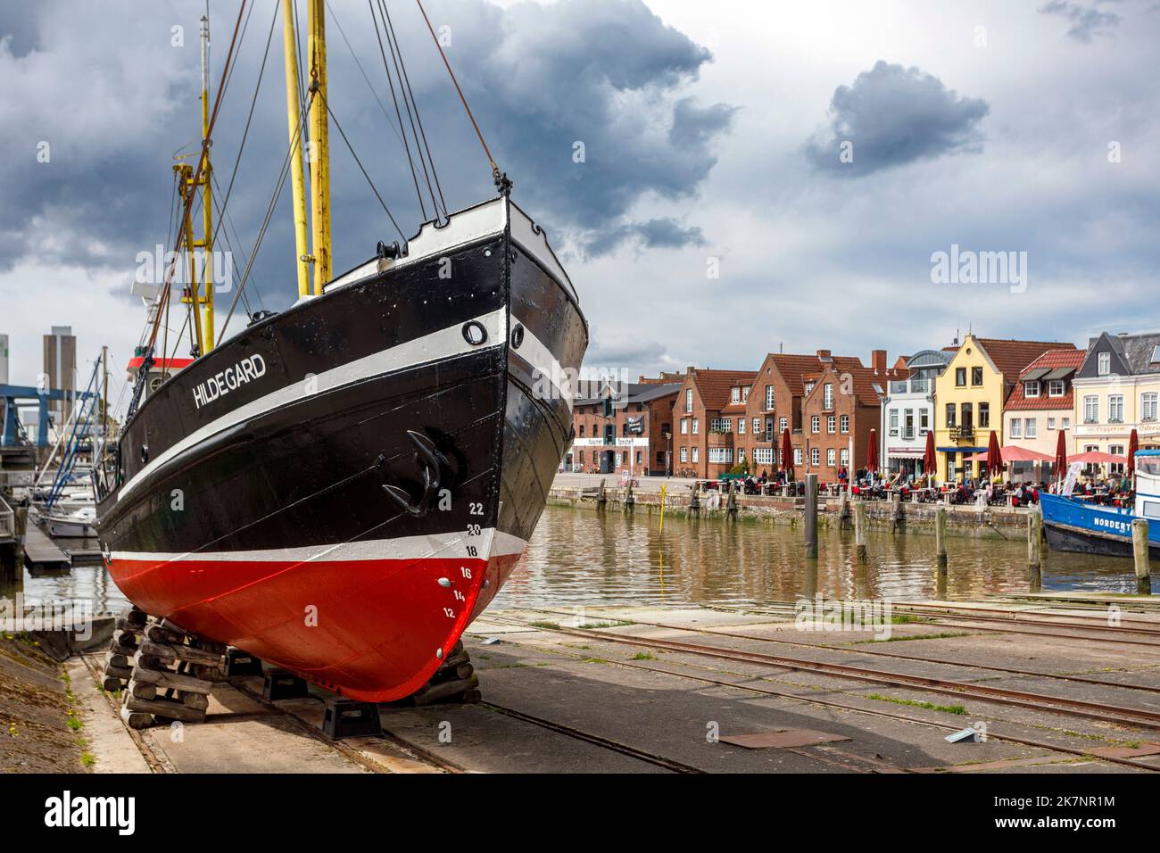 Binnenhafen Husum, Husum inland port, rails of the slipway of the ...