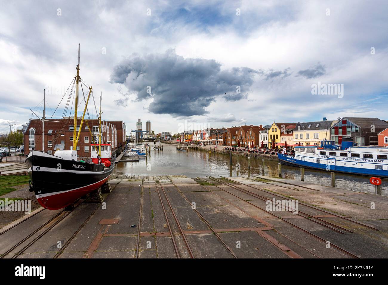 Binnenhafen Husum, Husum inland port, rails of the slipway of the ...