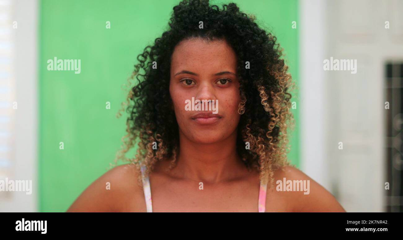 Brazilian woman portrait close-up face looking at camera. hispanic ...