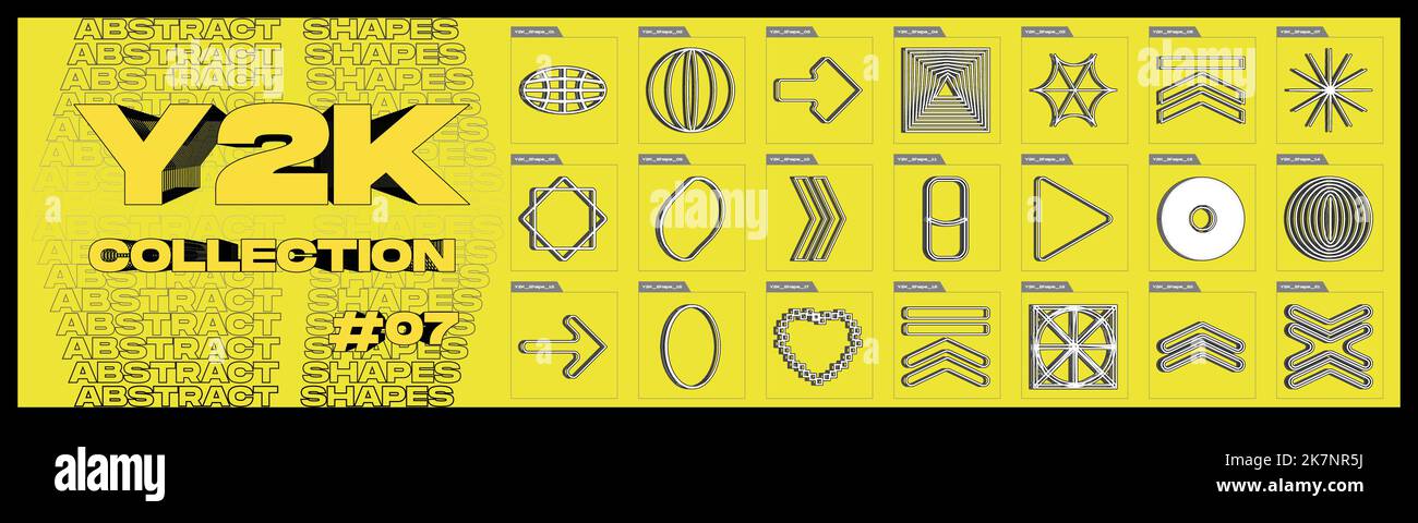 Retrofuturistic y2k geometry design elements collection. Collection of abstract graphic ...