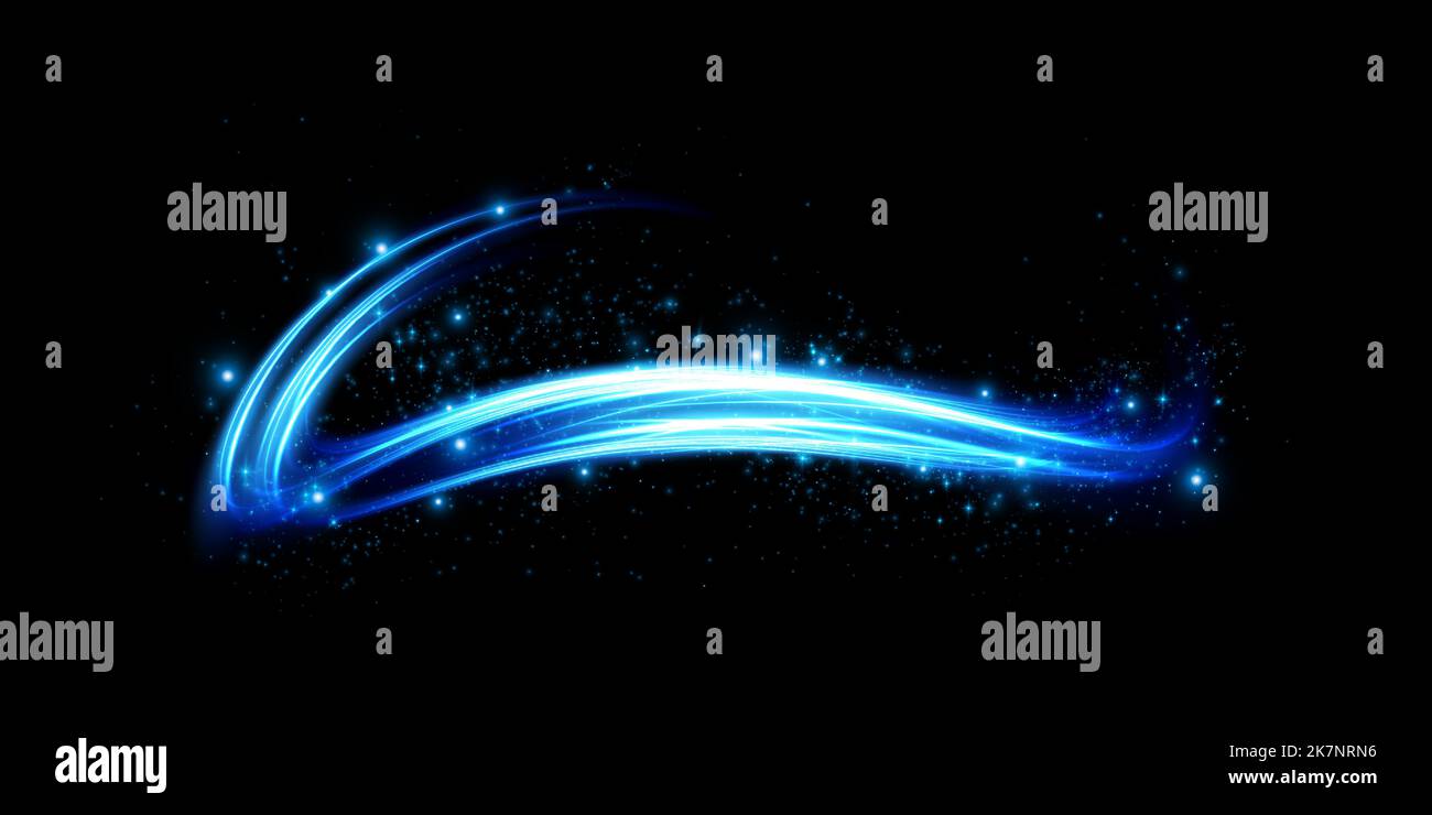 Abstract light lines of movement and speed in blue. Light everyday glowing effect. semicircular ...