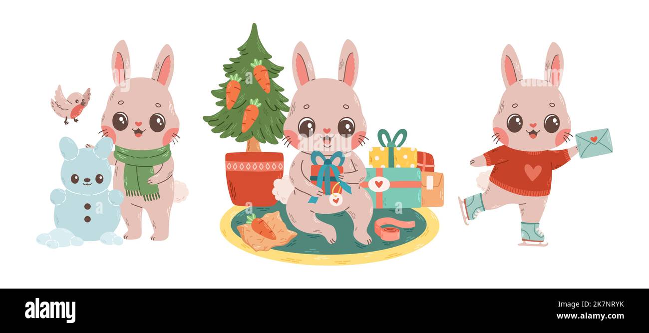 Cute rabbit in christmas Stock Vector Images - Alamy