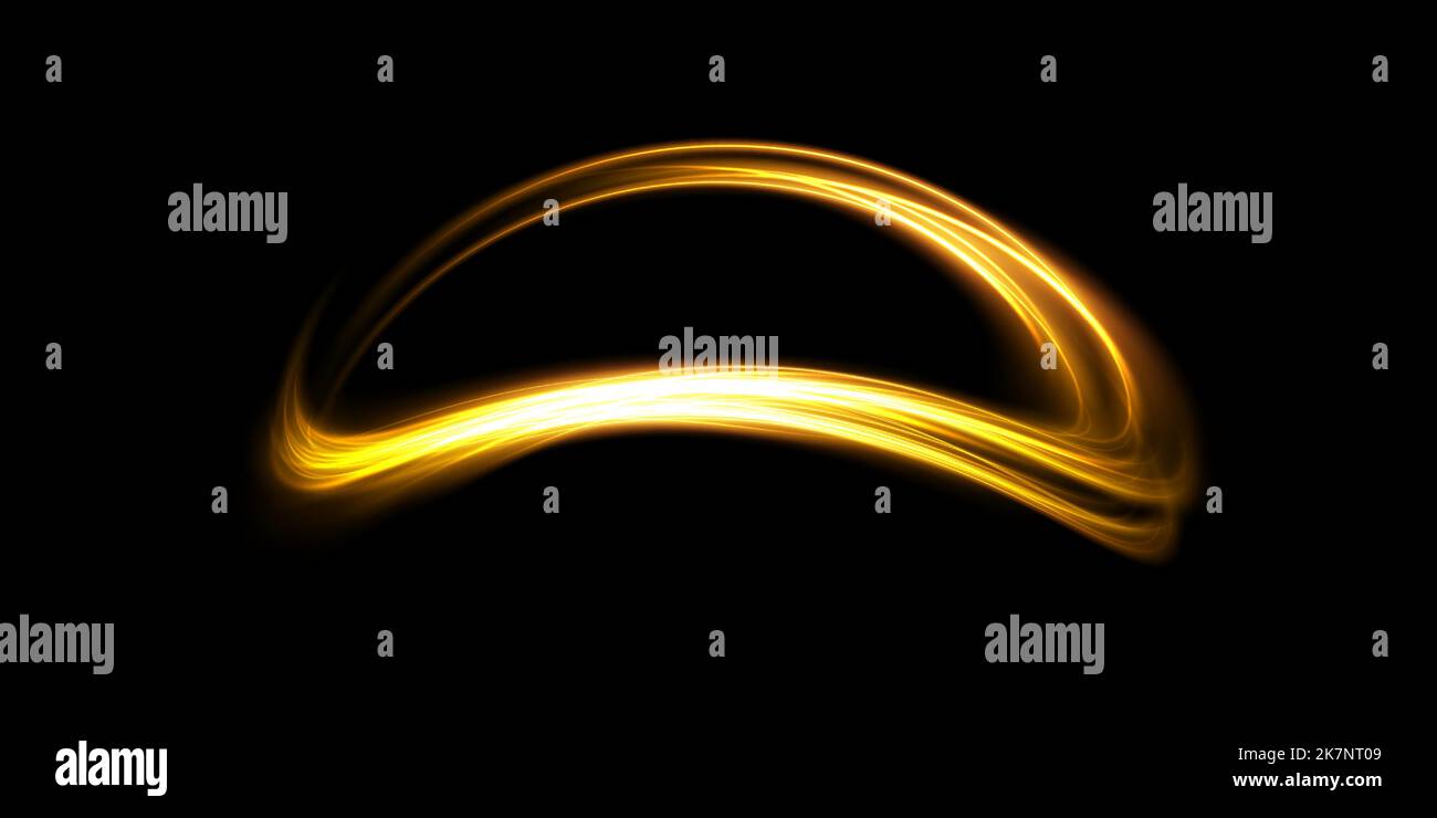Abstract light lines of motion and speed in golden color. Light everyday glowing effect ...