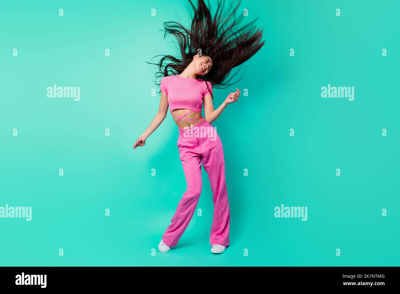 Full size image of rejoiced laughing girl feel free dancing in ...