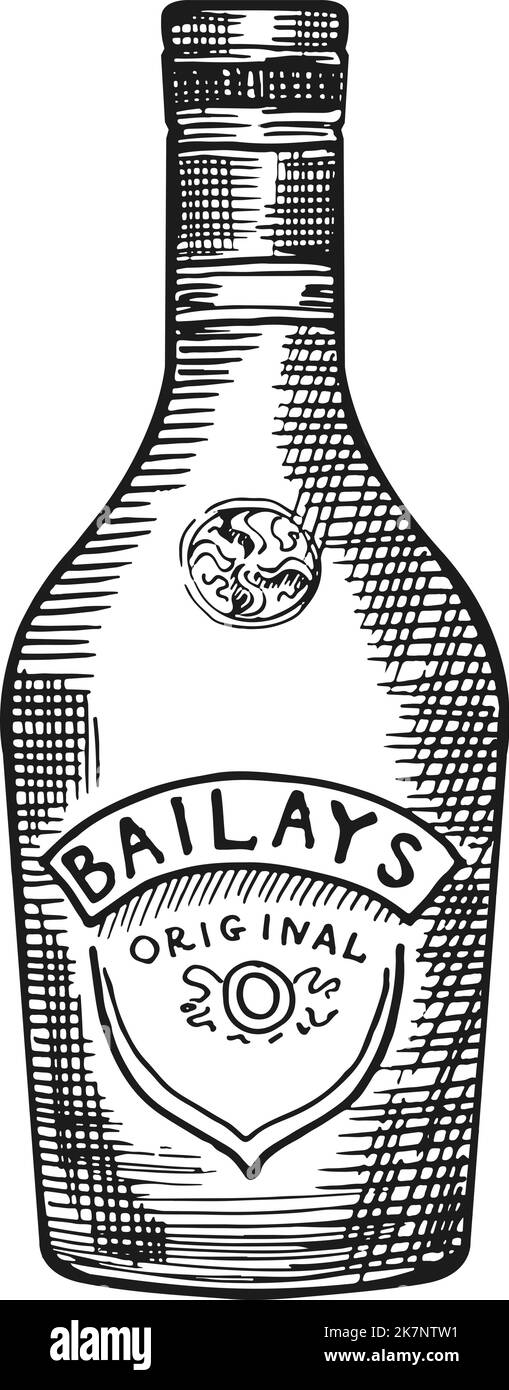 Irish liqueur engraving. Alcohol glass bottle sketch Stock Vector Image ...