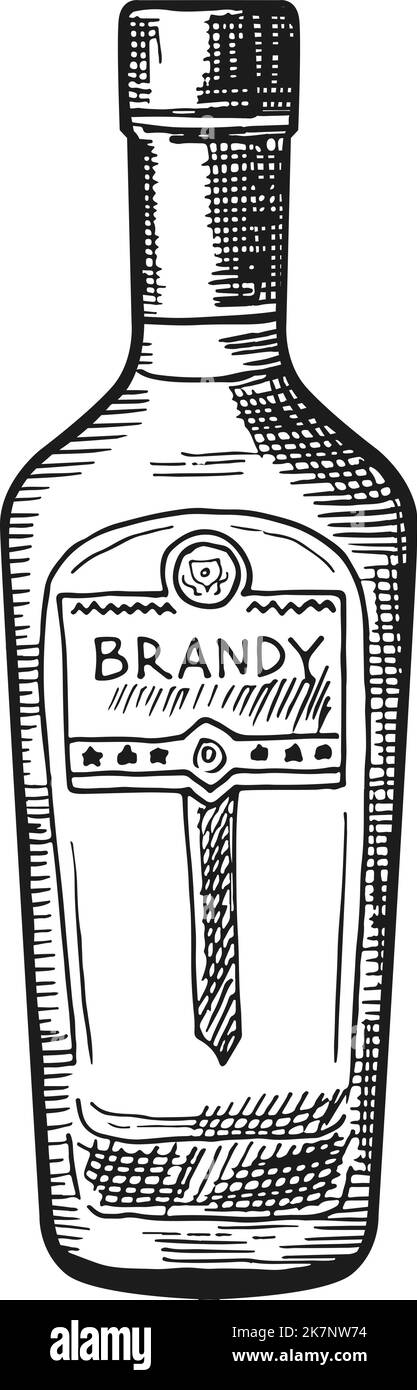 Brandy engraving. Alcohol glass bottle. Drink sketch Stock Vector Image ...