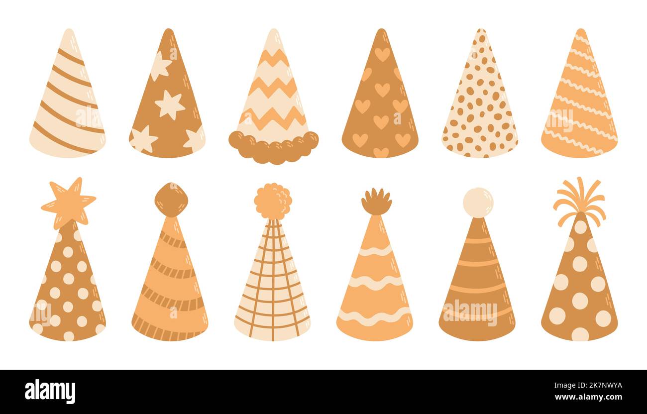 Birthday party hats set, different colors and shapes vector Stock ...