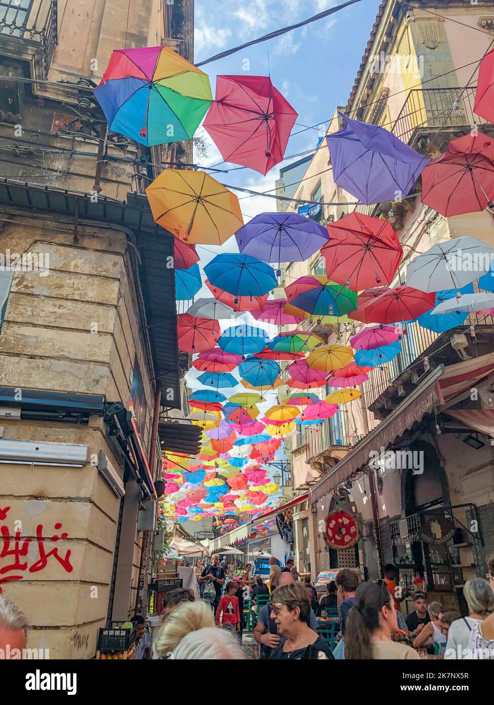 Palermo, Italy - October 1, 2022: colorful umbrellas in the old town of ...