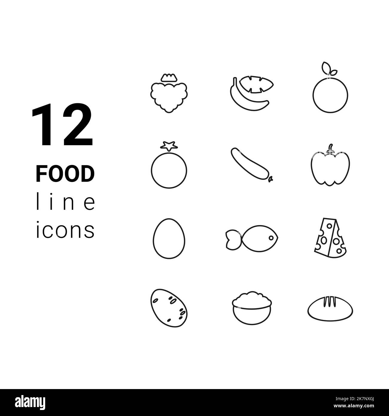 Vector illustration dietary nutrition food outline icon set ...