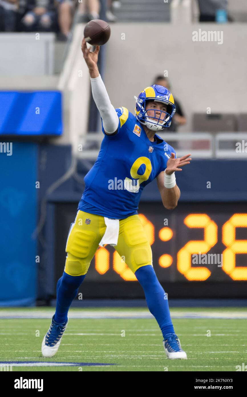 during an NFL football game, Sunday, Oct. 16, 2022, in Inglewood, Calif ...