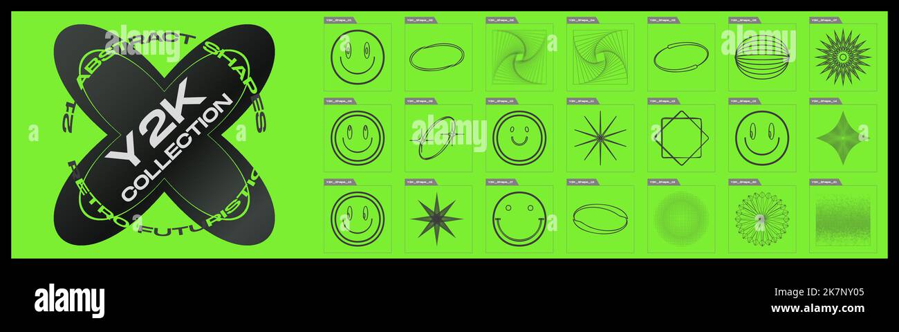 Retrofuturistic y2k geometry design elements collection. Collection of ...