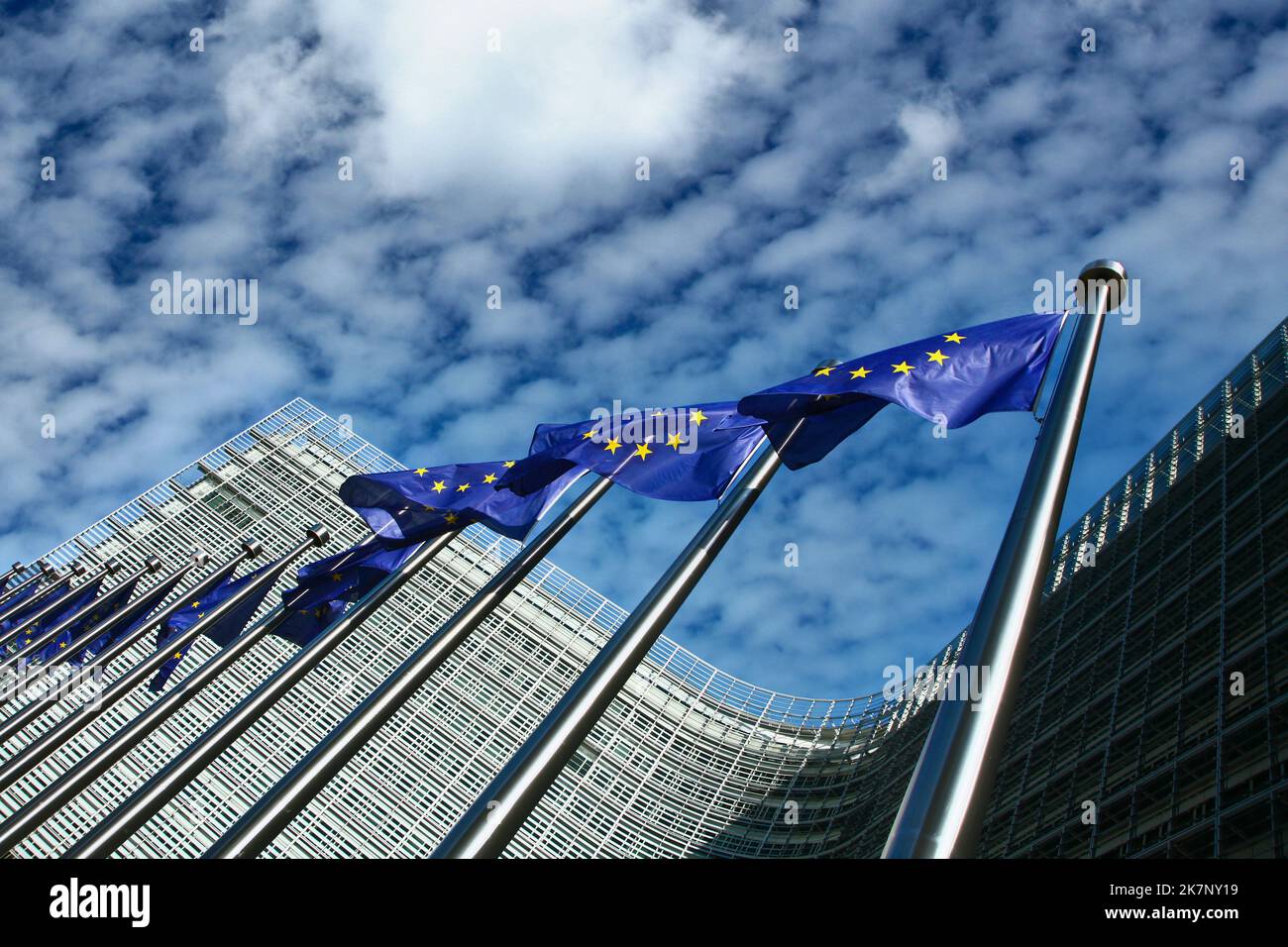 Flags in Brussels in front of the Berlaymont that houses the ...