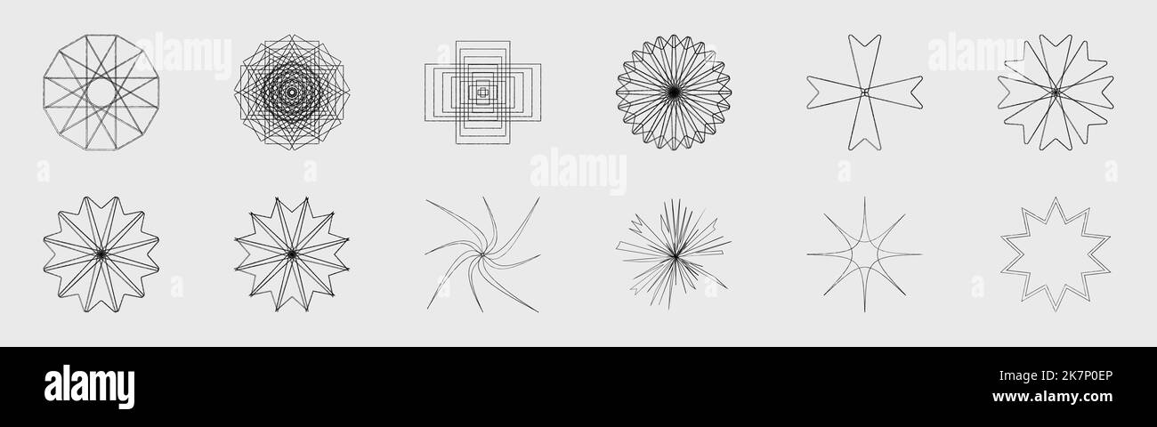 Retrofuturistic y2k geometry design elements collection. Collection of abstract graphic ...