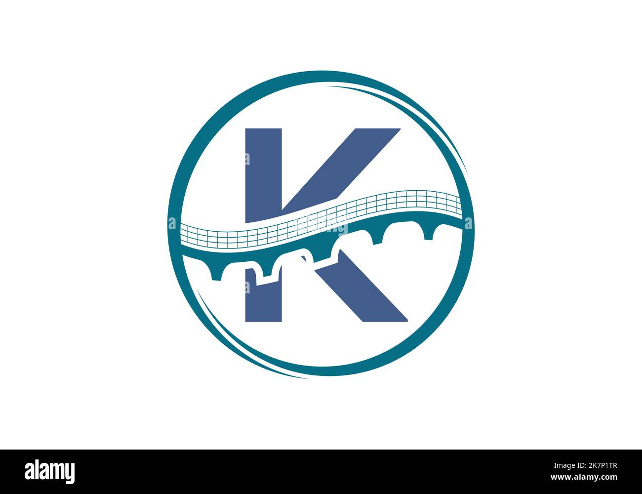 Initial K monogram letter alphabet with bridge sign. Abstract bridge ...
