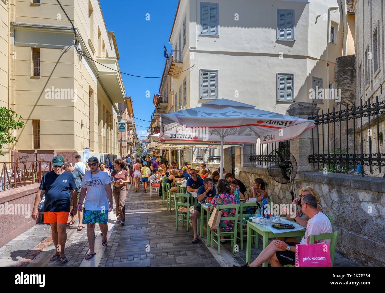 Cafes, restaurants, bars and tavernas on a street in the old town ...