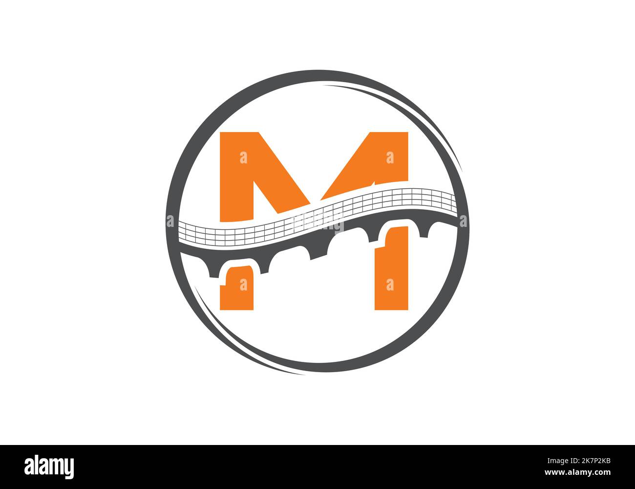 Initial M monogram letter alphabet with bridge sign. Abstract bridge ...