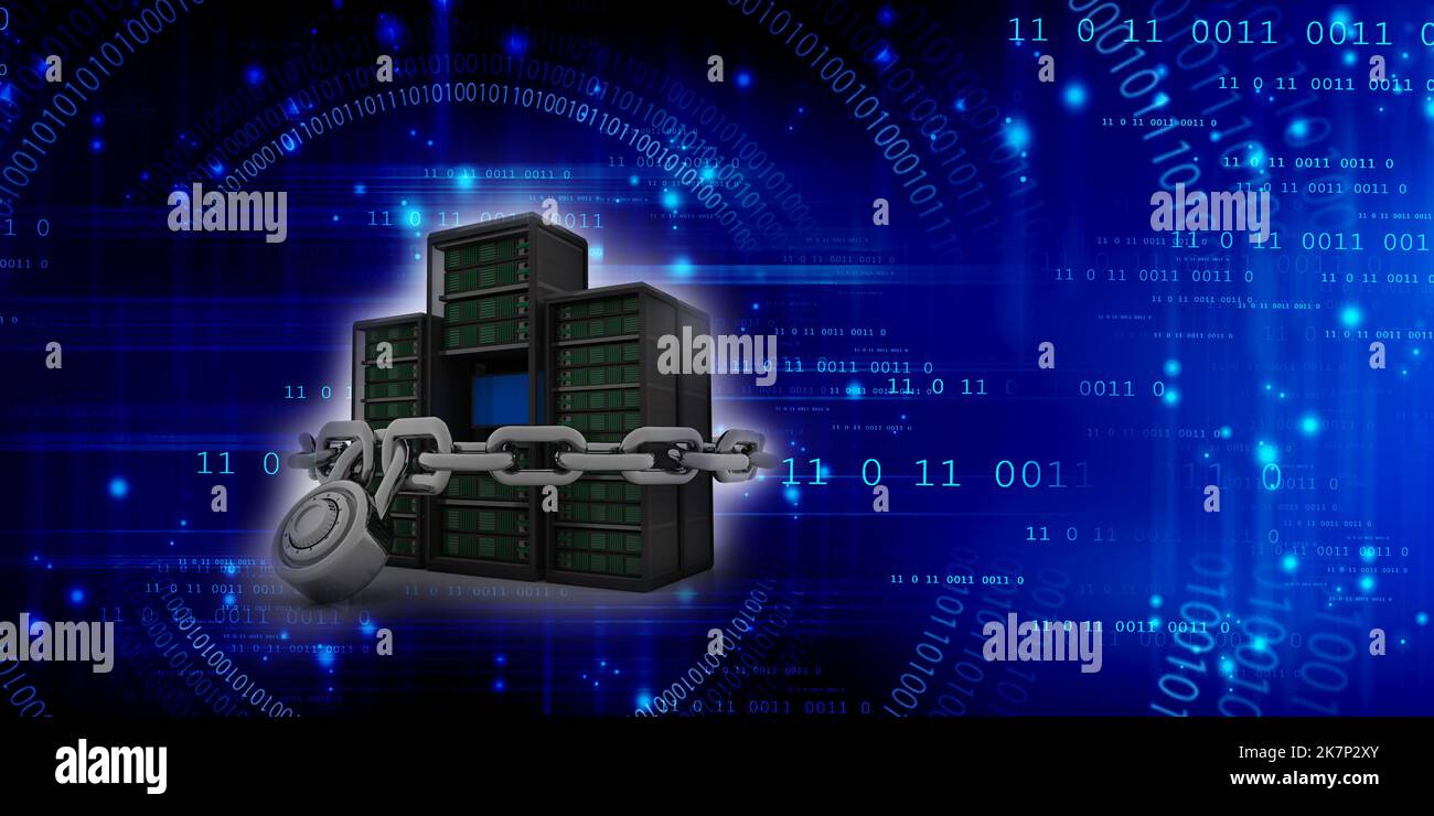 3d illustration Data center server protection lock Stock Photo - Alamy