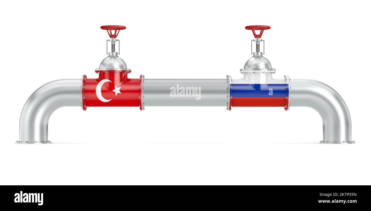Turkish Stream. Pipeline between Russia and Turkey on white background ...
