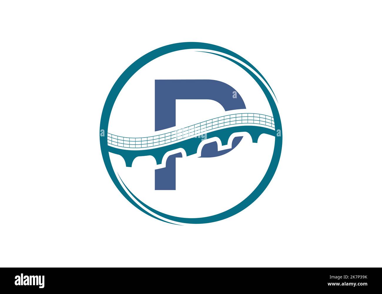 Initial P monogram letter alphabet with bridge sign. Abstract bridge ...