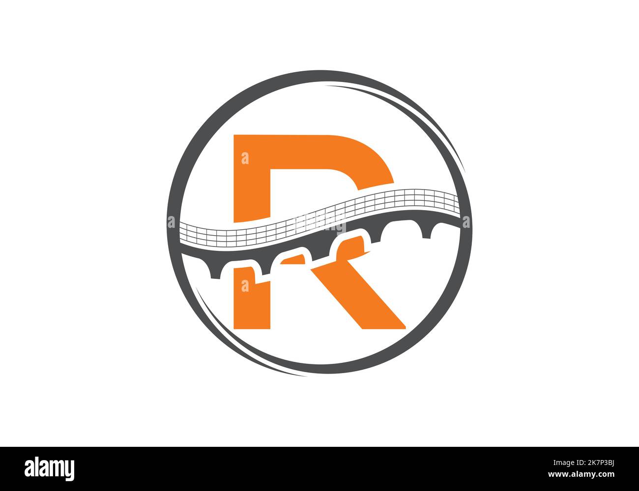 Initial R monogram letter alphabet with bridge sign. Abstract bridge ...