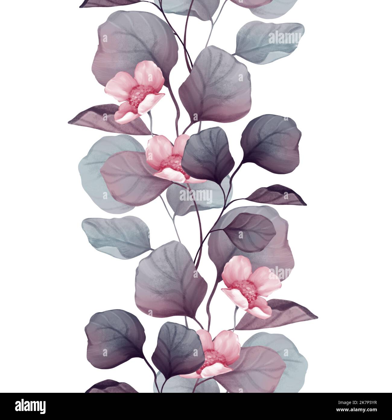 Seamless floral border. Delicate leaves and branches pattern Stock ...