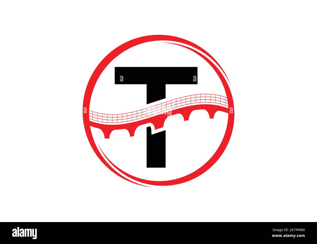 Initial T monogram letter alphabet with bridge sign. Abstract bridge ...