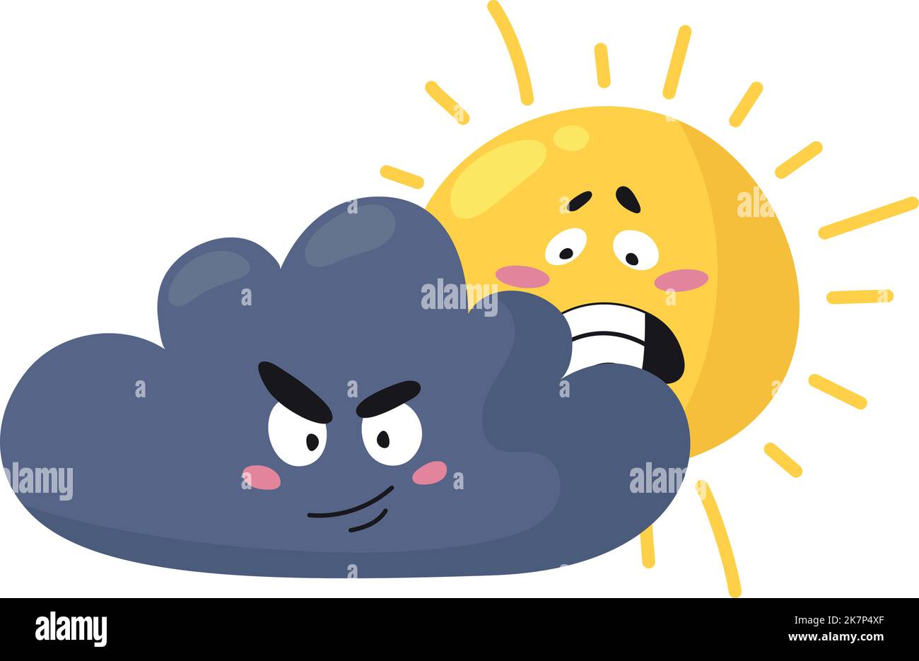 Cloud with evil green face hiding scared sun. Weather emoji Stock ...