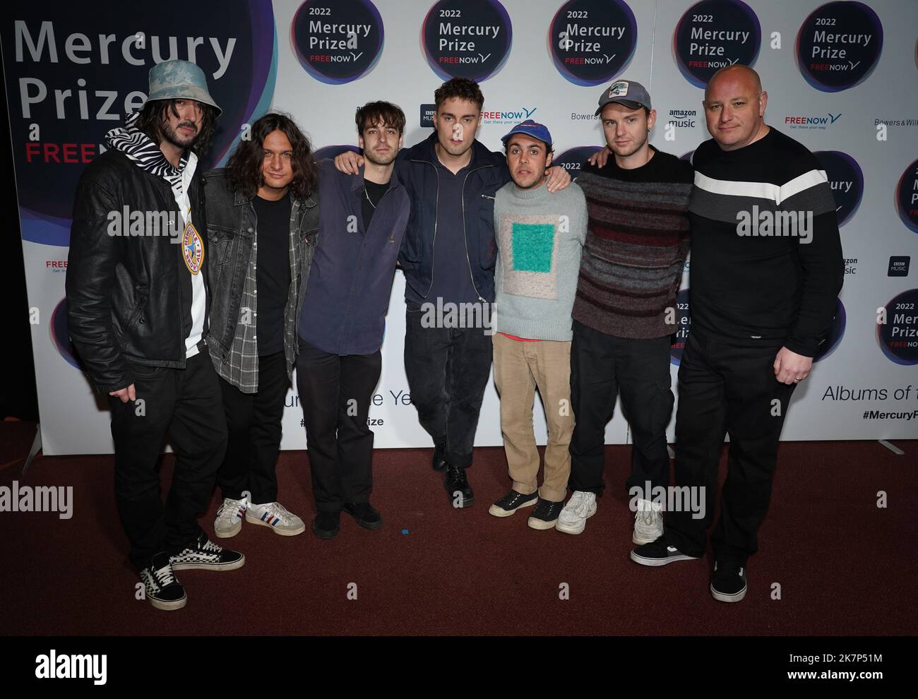Sam Fender (centre) attends the Mercury Prize 2022 awards show at the ...